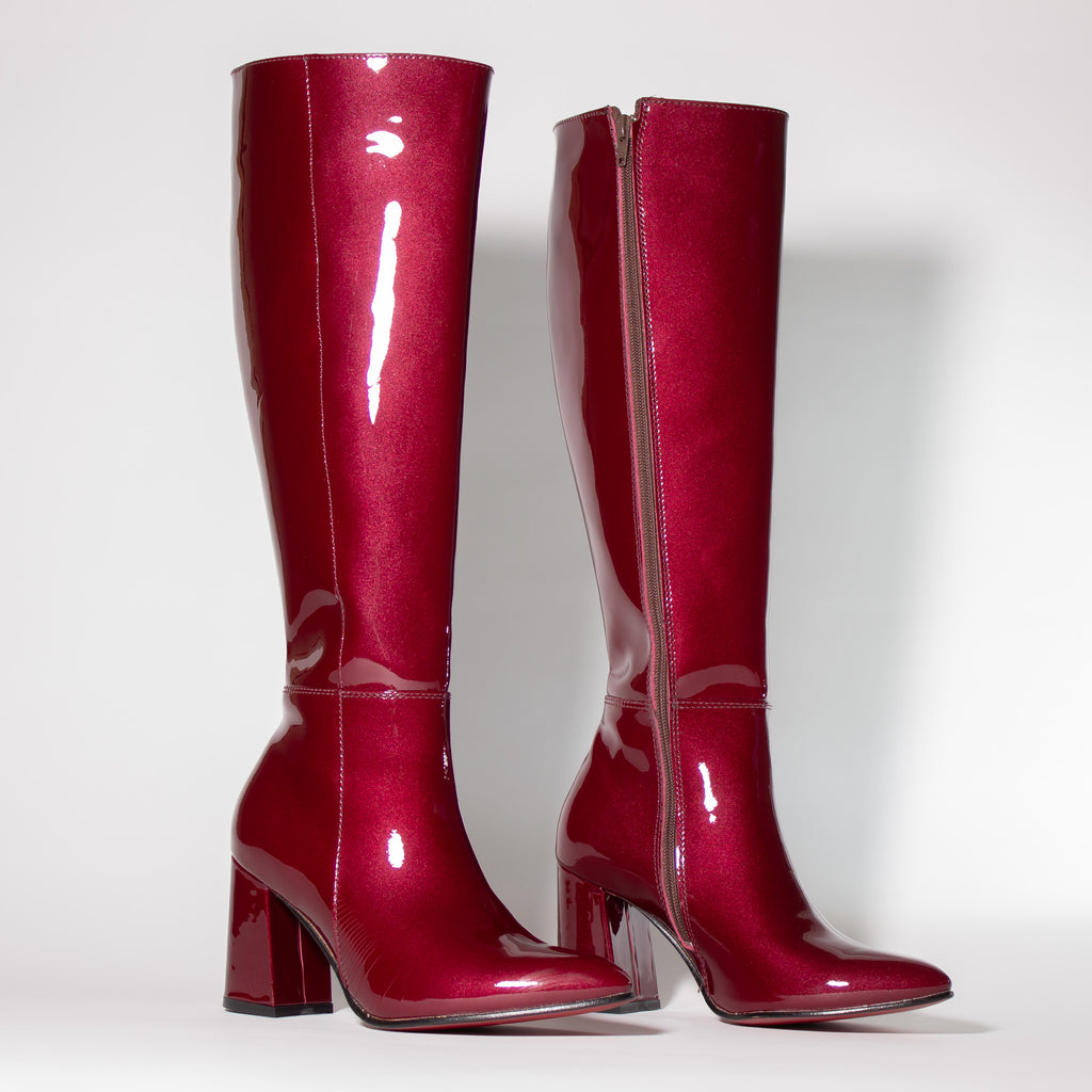 Botas altas caña alta nueve aguas color granate vino cereza en piel ...